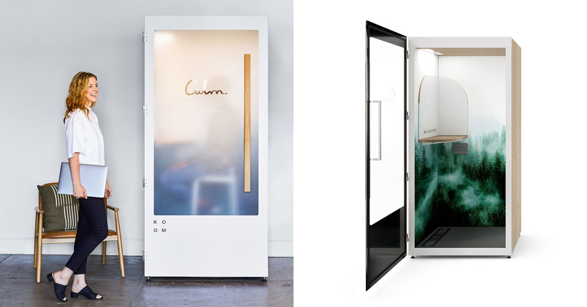 ‘calm booth’ is a silent meditation box made from 1,088 plastic bottles