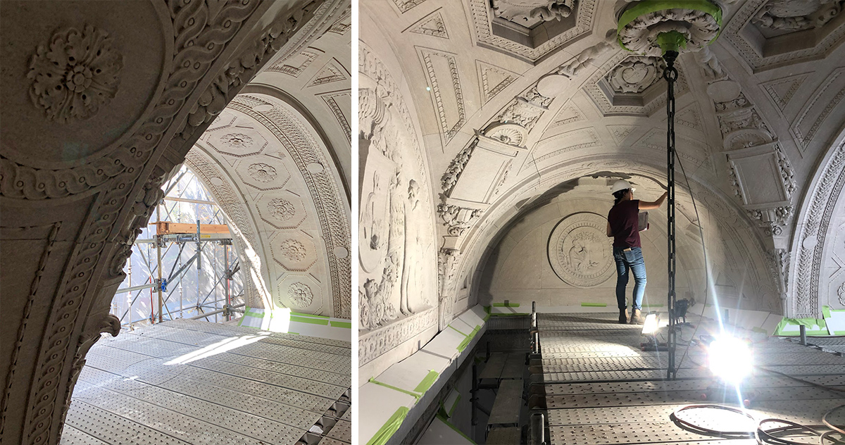 scaling the morgan library's scaffolded façade during restoration
