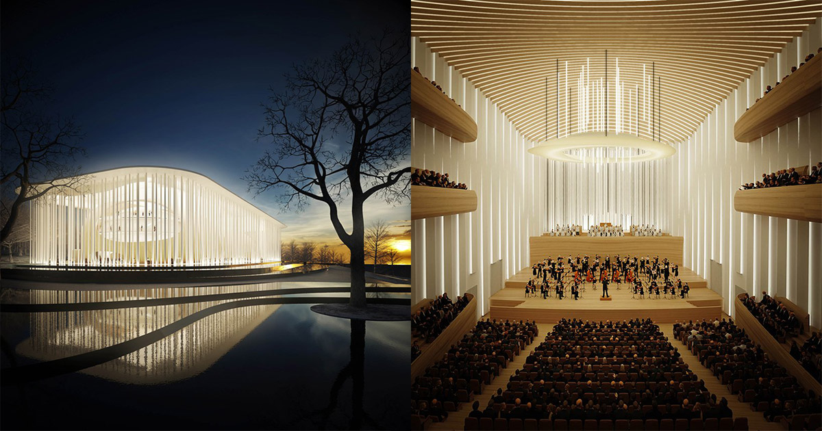 studio makal proposes lithuanian national concert hall enclosed in columns