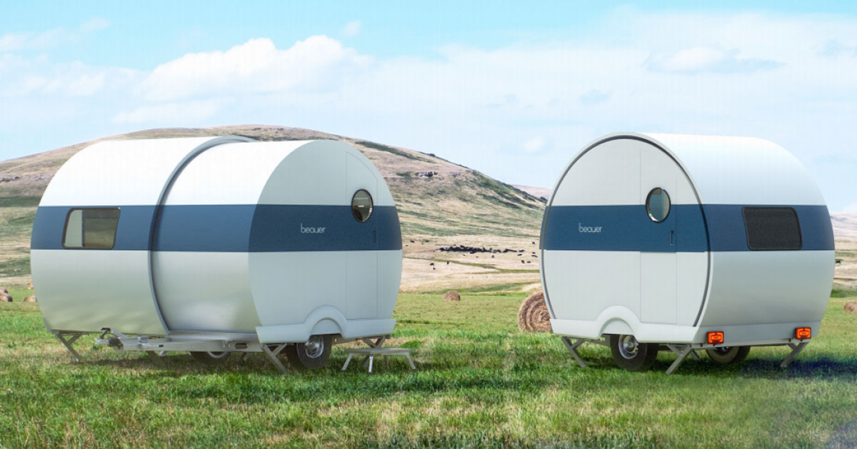 the beauer camper is a tiny can-shaped trailer that expands to twice ...