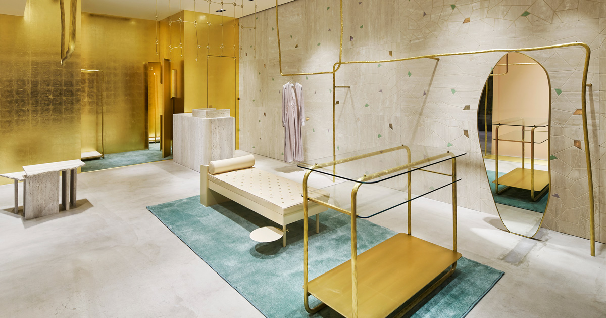 forte_forte opens brass, travertine + gold leaf boutique in tokyo