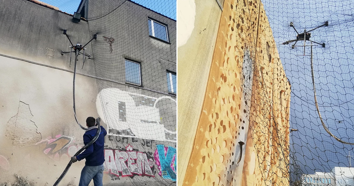 MuDD architects uses drone spraying to create a mural in brussels