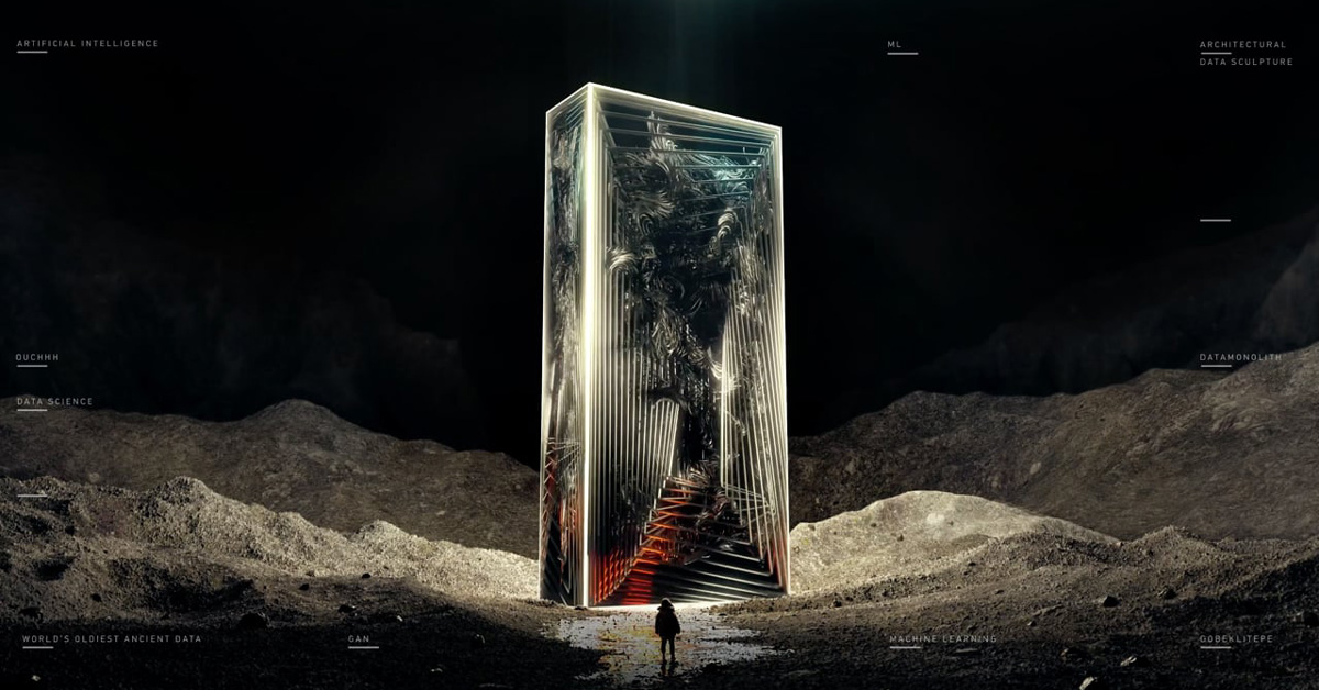 ouchhh unveils AI MONOLITH sculpture using the world’s oldest data