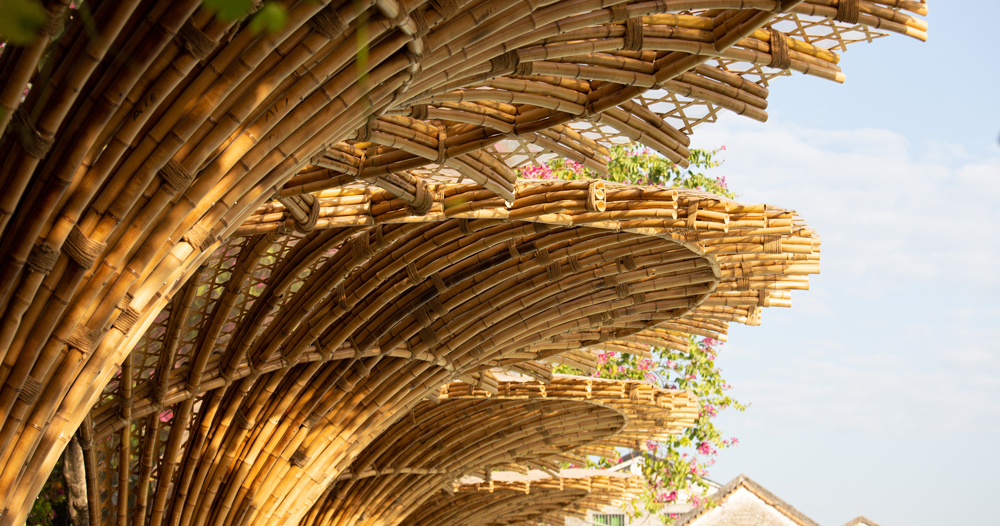 atelier cnS works with locals to build the changqi stadium bamboo corridor