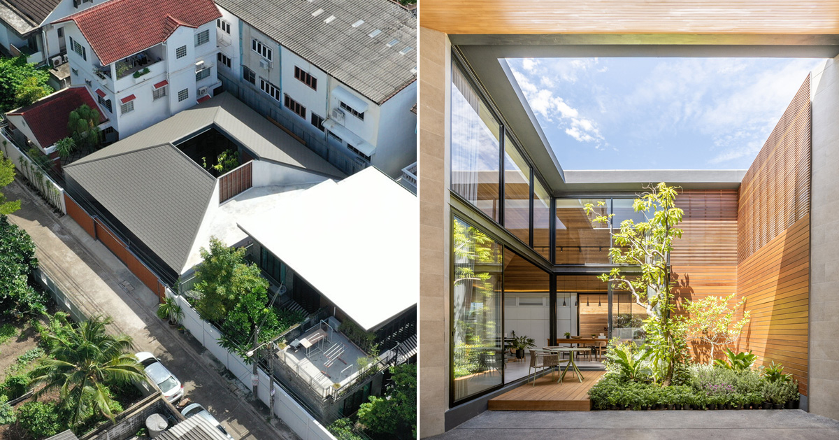 looklen architects builds the roof house in thailand around central ...