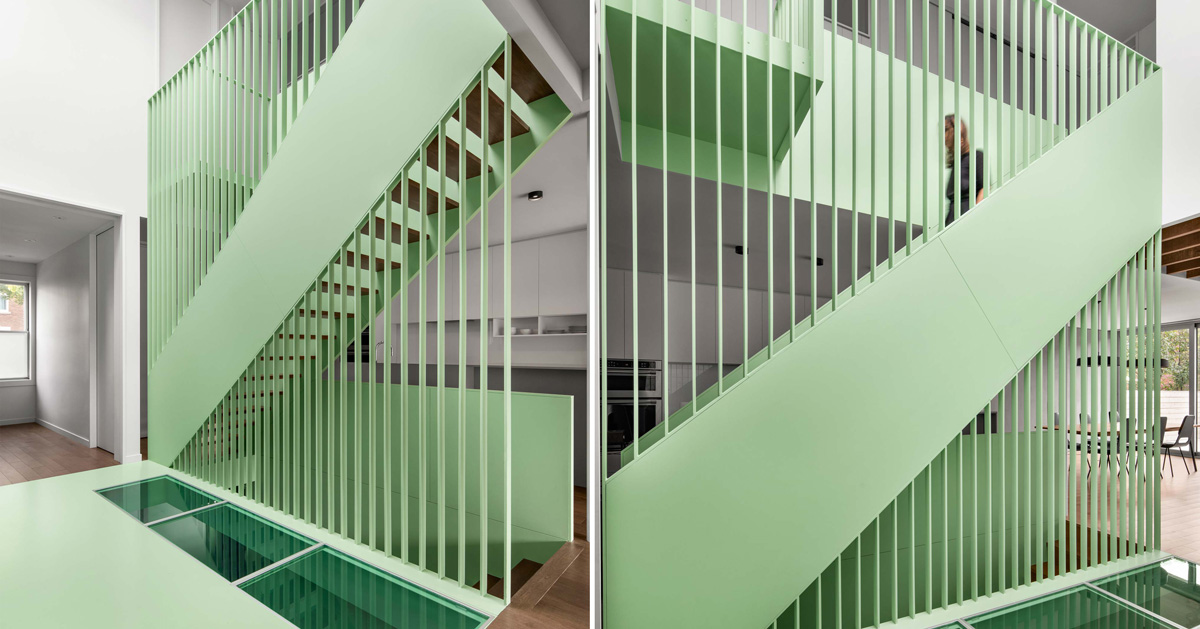 sage green staircase takes center stage in montreal residence ...