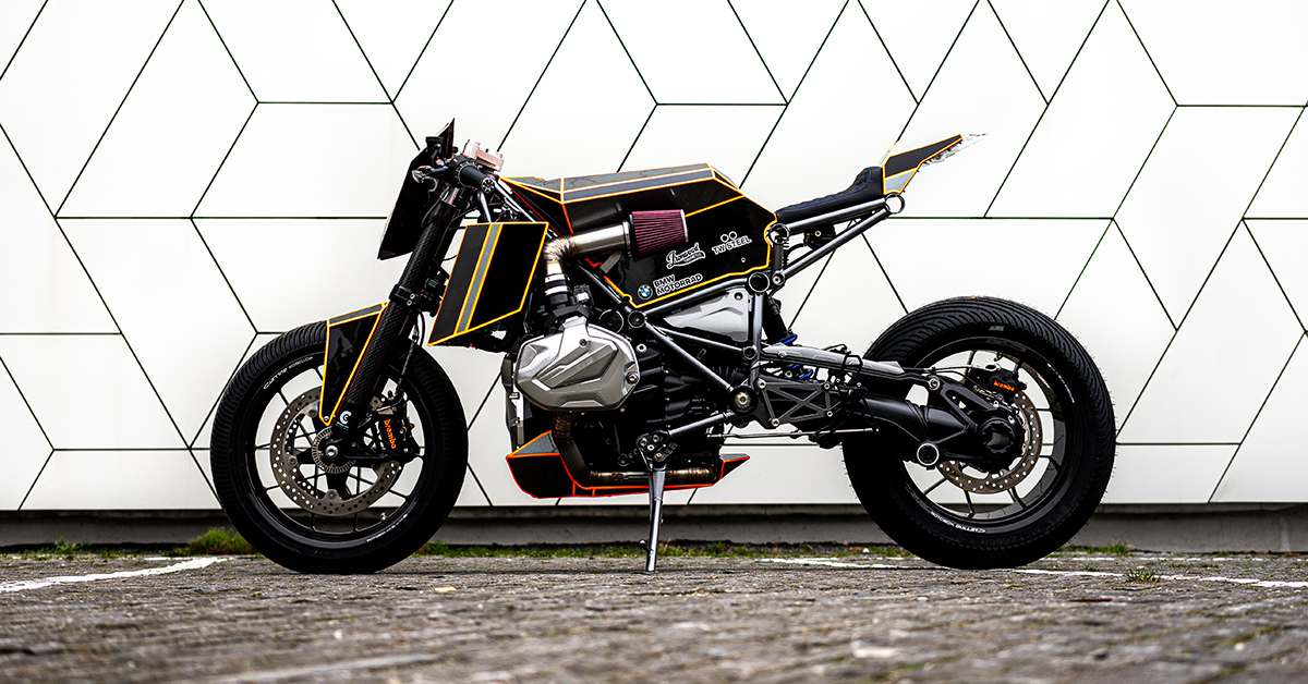ironwood custom motorcycles lines BMW R1250 GS with flaming stripes