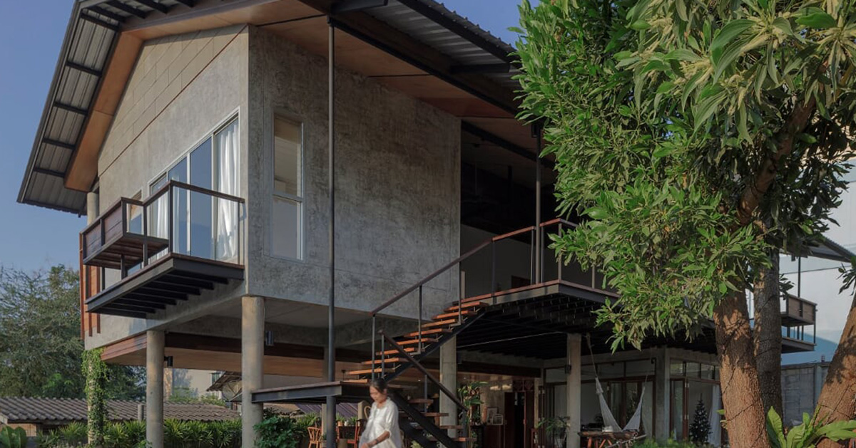 baan lek villa by GLA design studio is a breathable concrete house in thailand