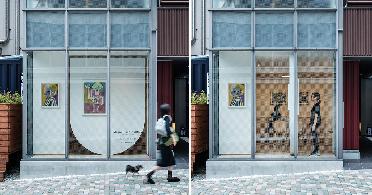 mtka uses U-shaped rotating door to divide this 28 sqm art gallery in tokyo
