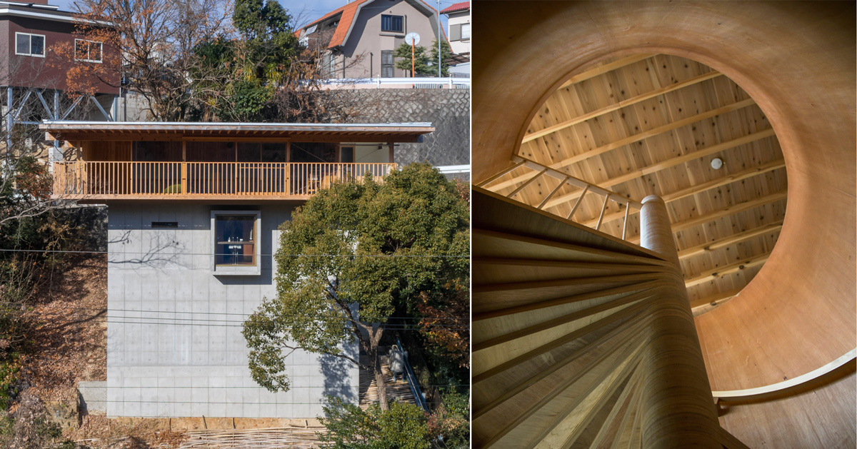 tomoaki uno architects places concrete + wood residence on steep slope ...