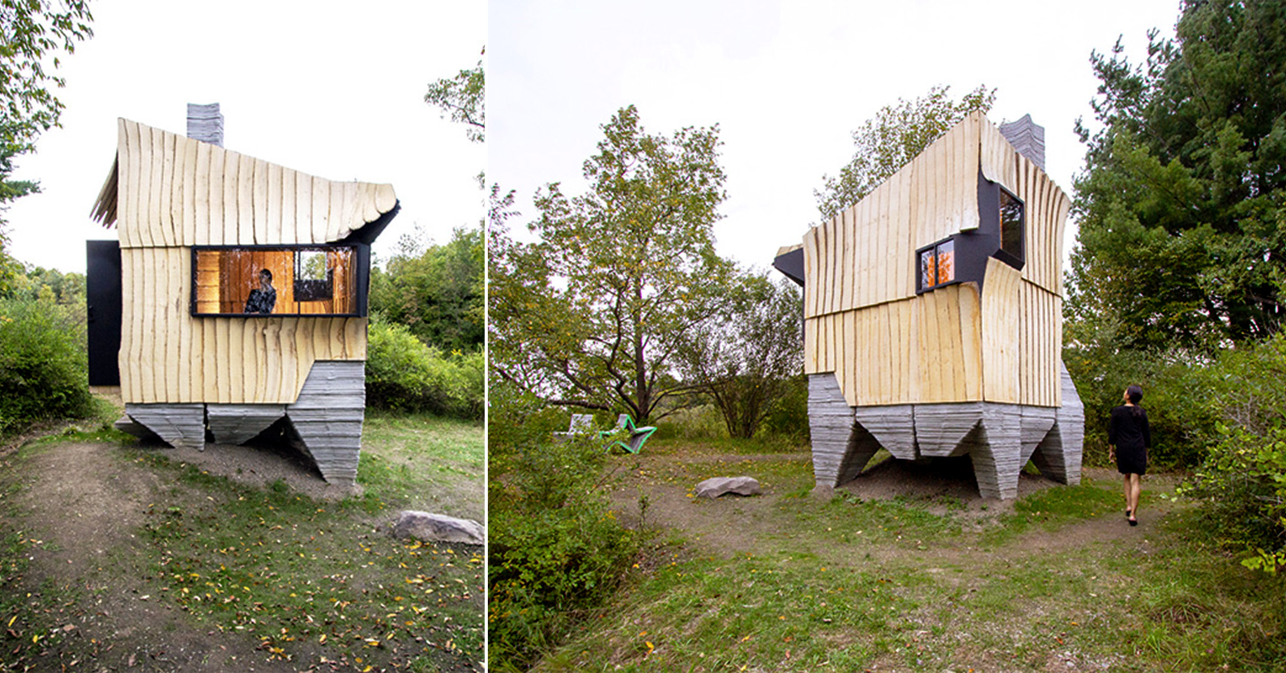HANNAH transforms wood considered as waste into this 3D-printed cabin