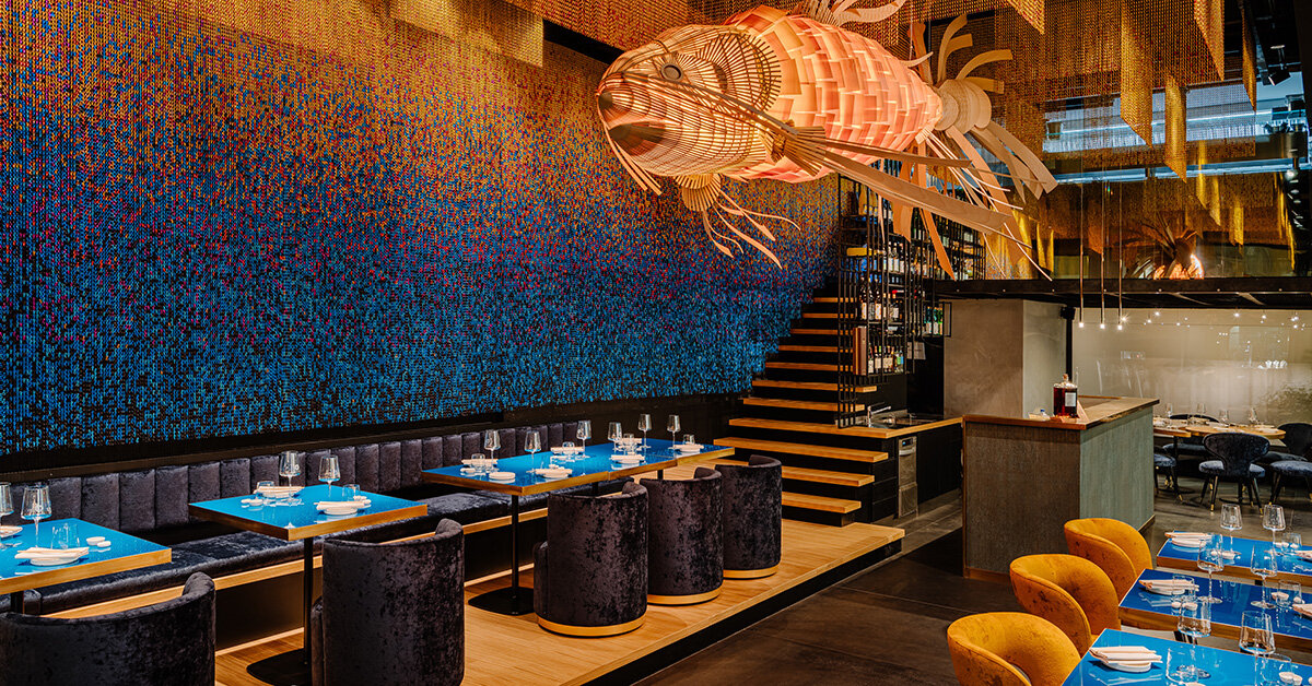 kriskadecor's bespoke, colorful wave-like chain curtains define spaces