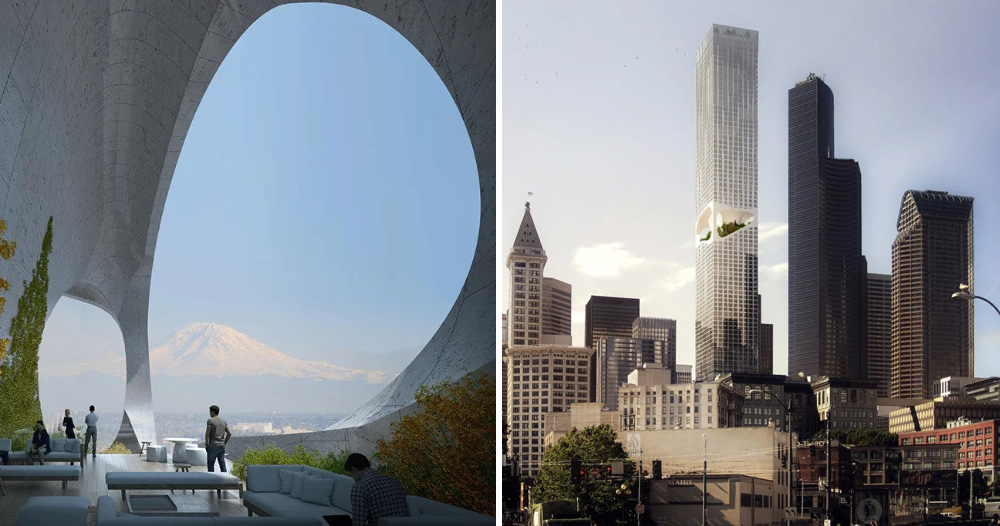 ODA sculpts proposed seattle tower with undulating garden space