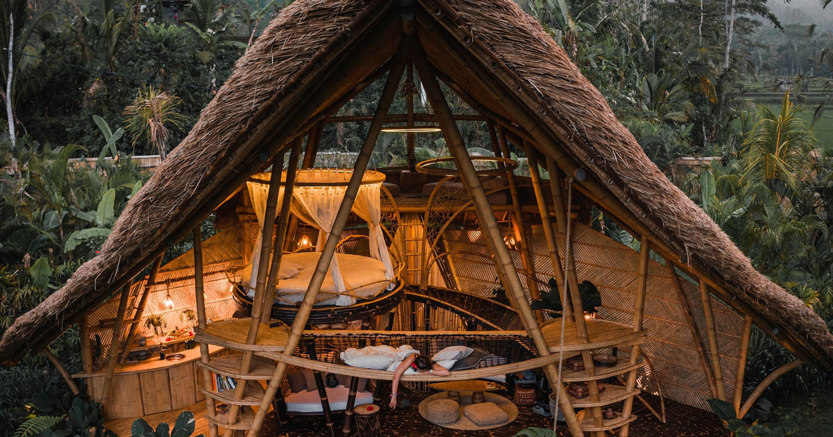 studio WNA builds all-bamboo 'hideout horizon' glamping house in bali