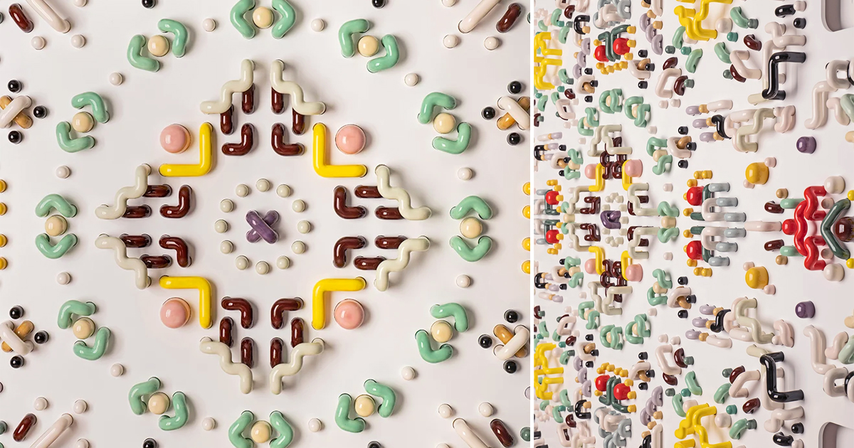BATIT studio uses 2000 ceramic pieces to create a colorful wall carpet