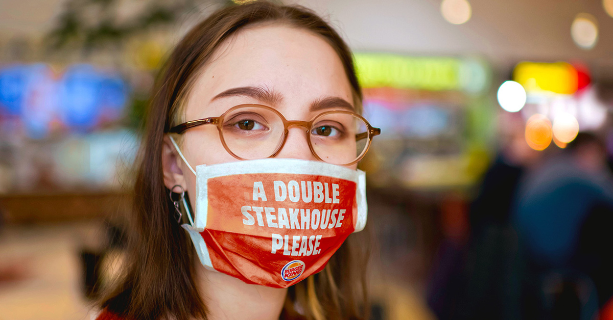 burger king prints face masks with the customer's order on it