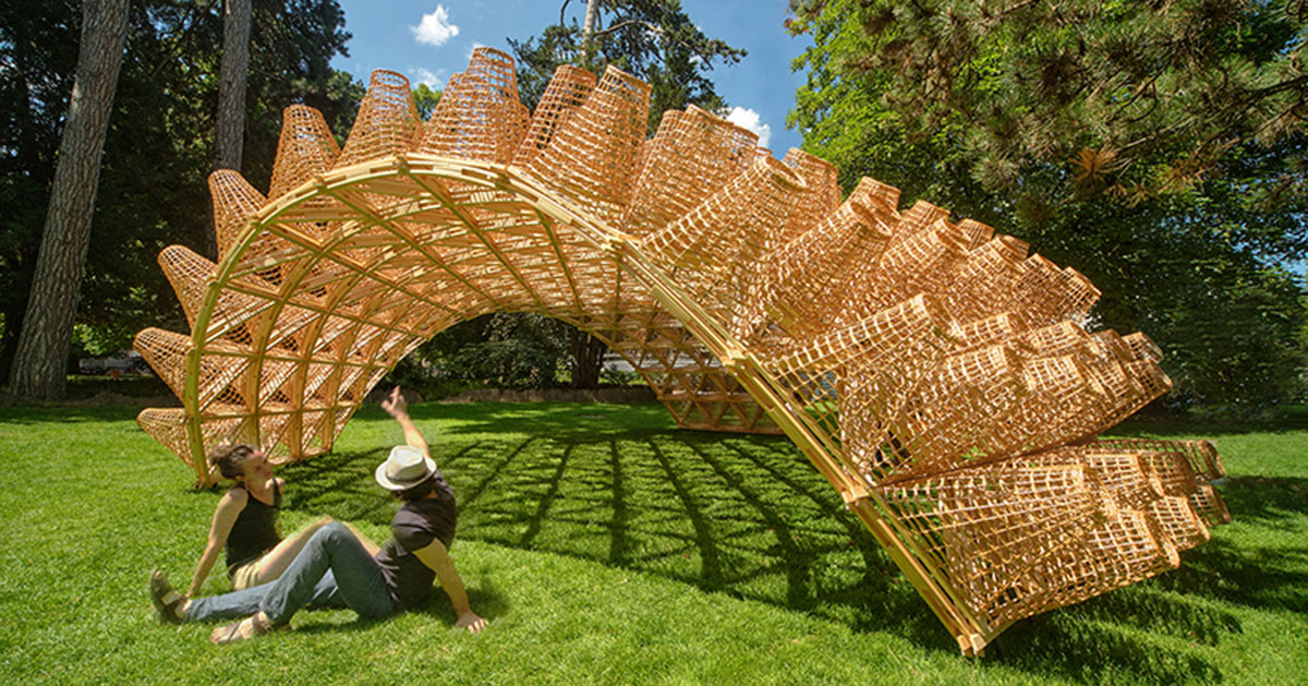 DJA introduces triangular wicker mesh pavilion in france, woven by ...