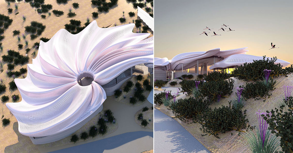 textured feather-like roof tops wetland visitor center proposal in abu ...