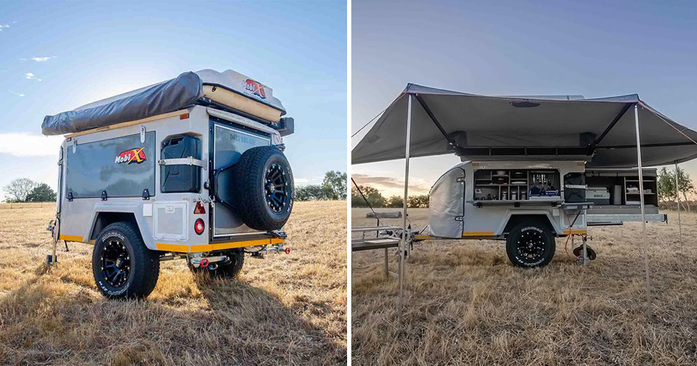 african-born 'mobi X' adventure camper unfolds into a six-person sleeper