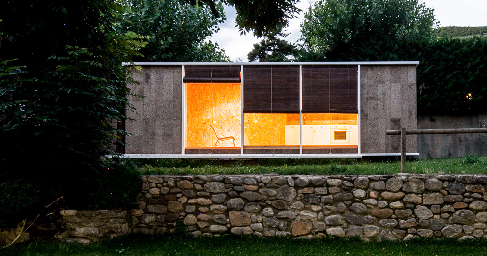 agora's 'hut for the weekend' is pre-built of lightweight cork and OSB