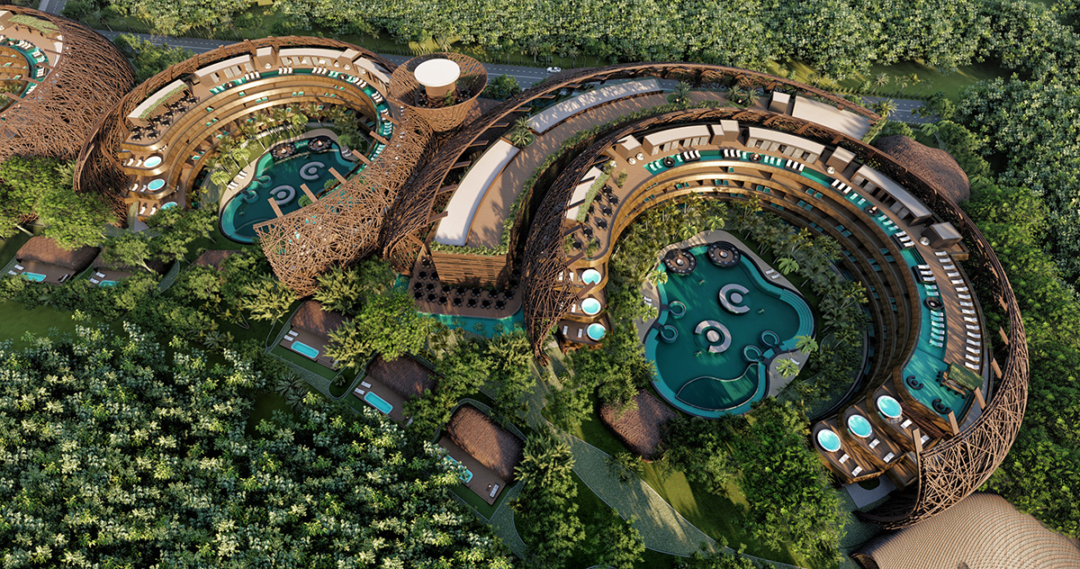 DNA envisions 'cocoon' hotel + resort for mexico with panoramic nests