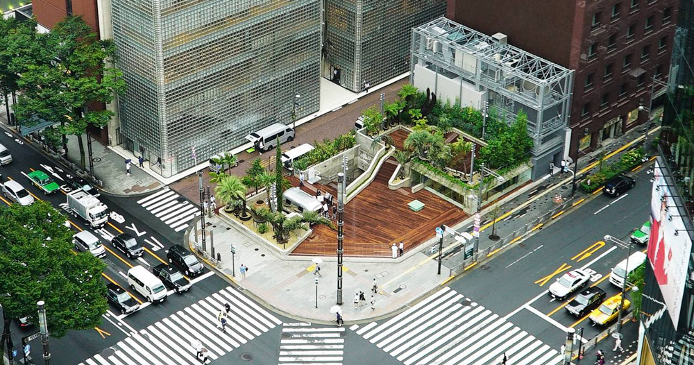 'ginza sony park' is a vibrant public hub at the heart of tokyo