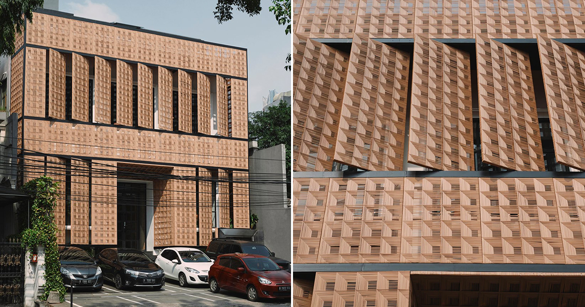 ZXC studio clads a coffee shop in jakarta with pivoting panels of rattan