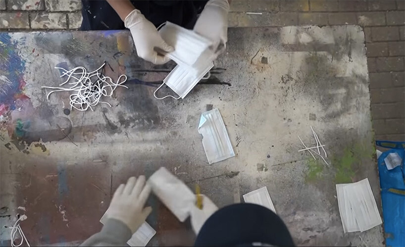 haneul kim upcycles discarded face masks into stool collection