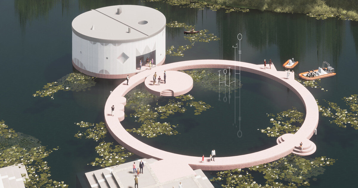studio ossidiana combines three circles into floating art pavilion in ...