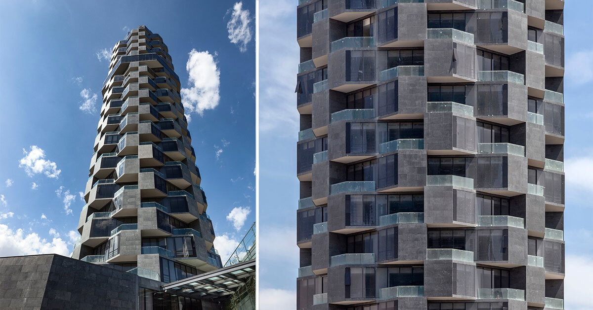 mayer hasbani builds 'adamant' sculptural high-rise in puebla, mexico