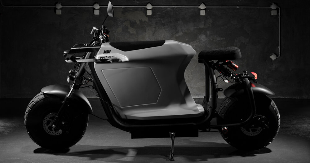'bull-e' electric scooter merges faceted geometries with a cafe racer stace