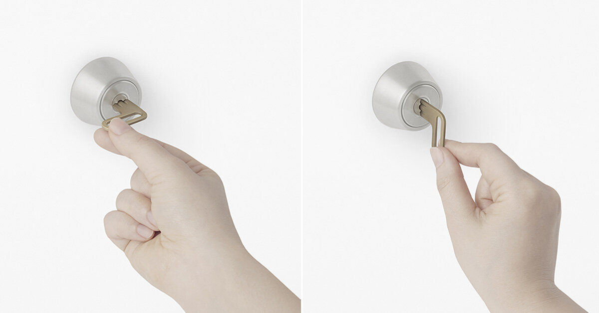 nendo's new L-shaped brass key uses the principle of leverage