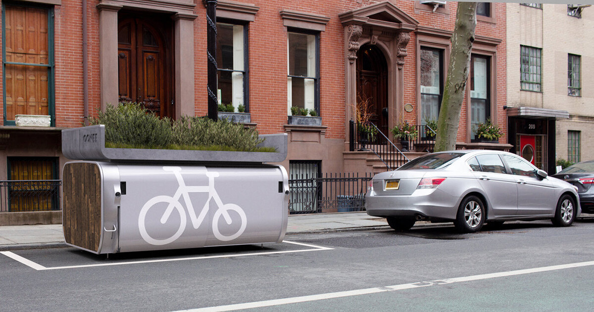 the future of the curb: oonee mini pod fits 10 bikes in a single NYC ...