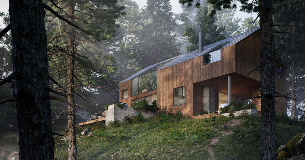 obata noblin office's cascade house overlooks forested san juan islands
