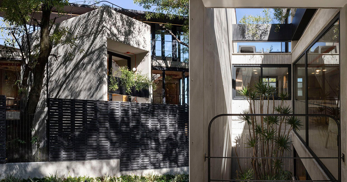corrugated concrete towers + verdant patios form student housing by a ...
