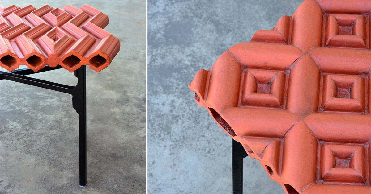 manoj patel repurposes clay roof tiles in sculptural outdoor furniture ...