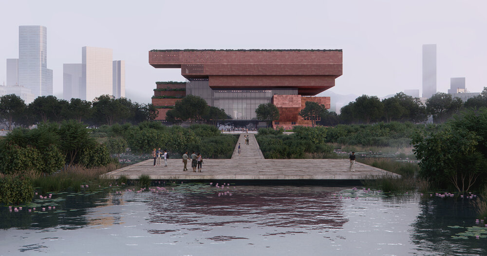 ODA + mecanoo propose design for floating guoshen museum in china