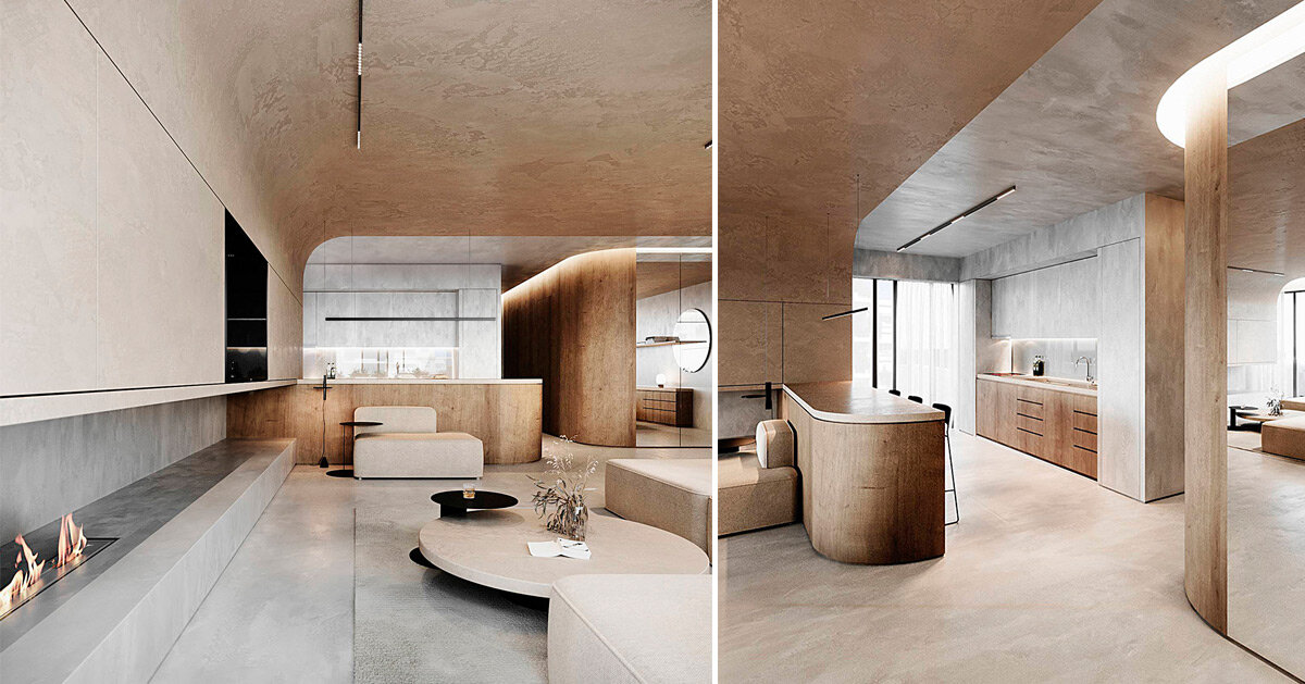 curved surfaces + warm tones give shape to residential interior in ...