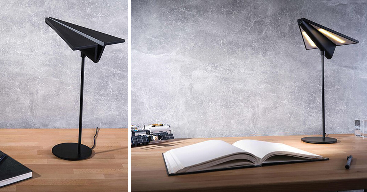 paper plane lamp by stelios mousarris is inspired by childhood crafts