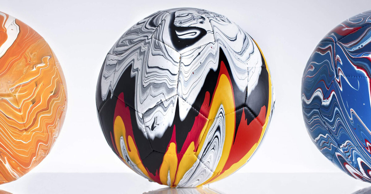 craig black turns national football kits into colorful marbled balls