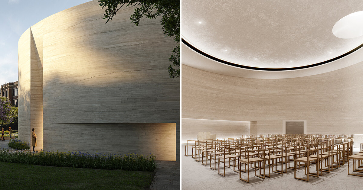 interconnected circles form trahan architect's chapel in new orleans