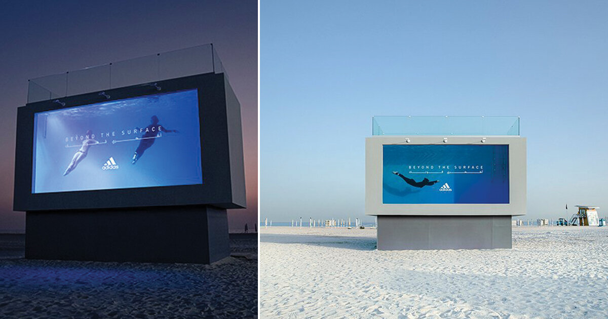 you can literally dive into adidas’ first-ever liquid billboard in dubai