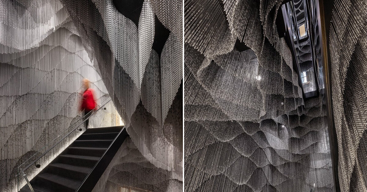 kengo kuma installs chain-clad staircase inside gaudí's casa batlló
