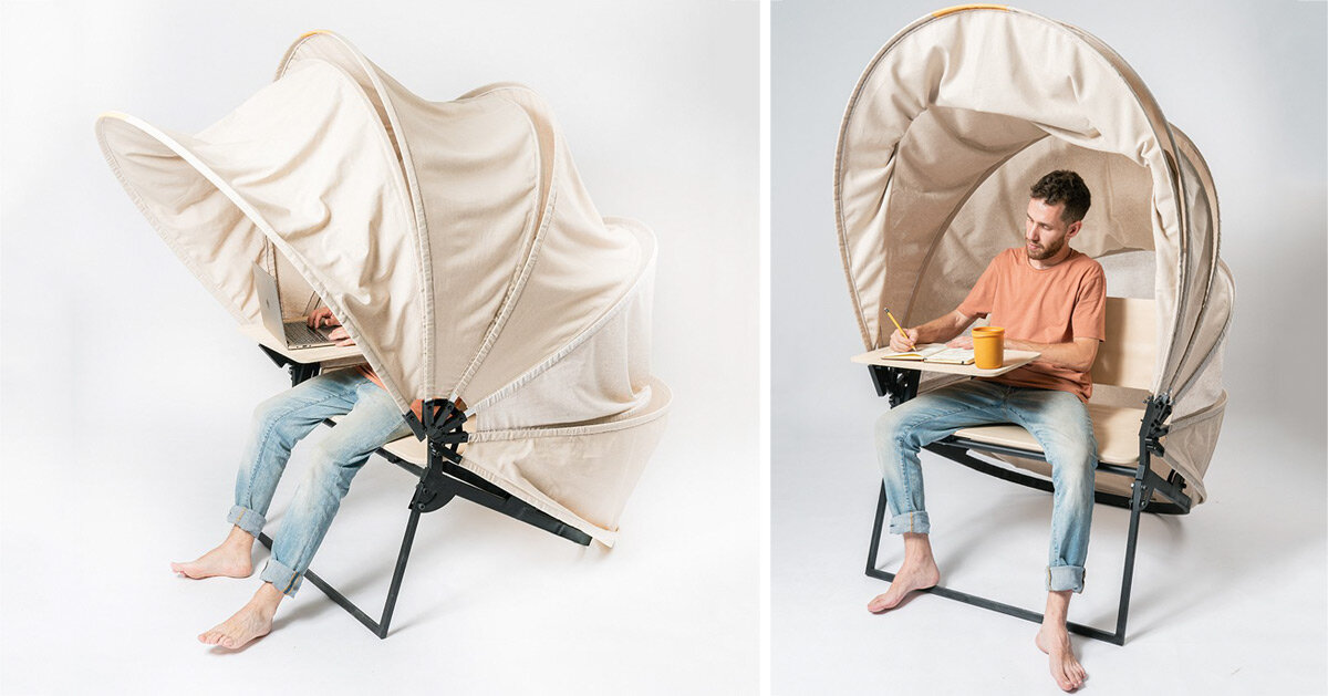 'shelly' personal outdoor workstation folds in and out whenever you need it