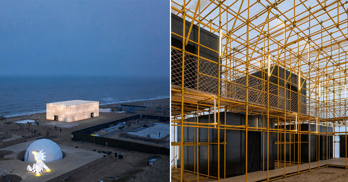 atelier heimat wraps its temporary pavilion in white cloth on chinese beach