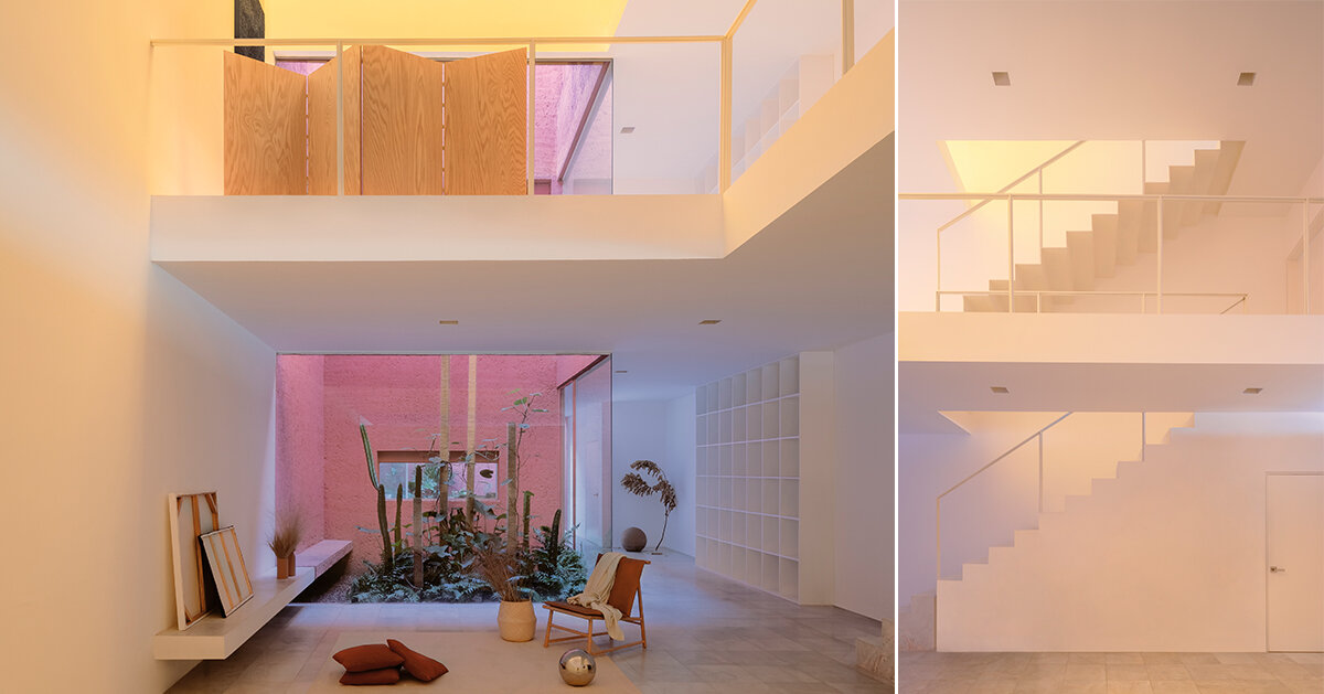 introverted patios and terraces add pops of color to casa en tres ríos