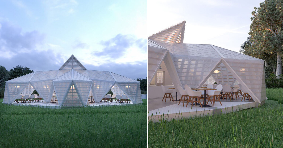 scuptural restaurant by whitaker studio in mauritius opens up like a flower