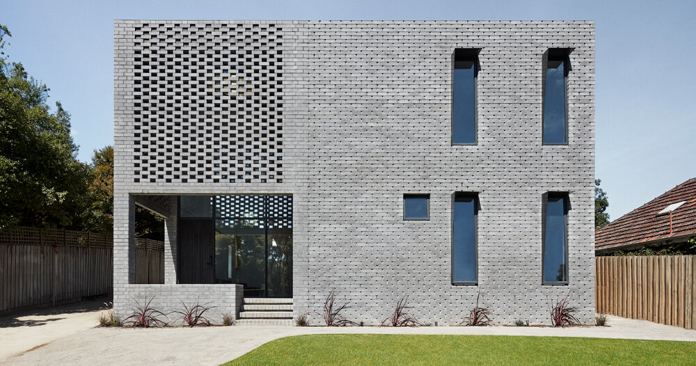 LLDS wraps its 'cuboid house' with robotically-generated skin of grey brick
