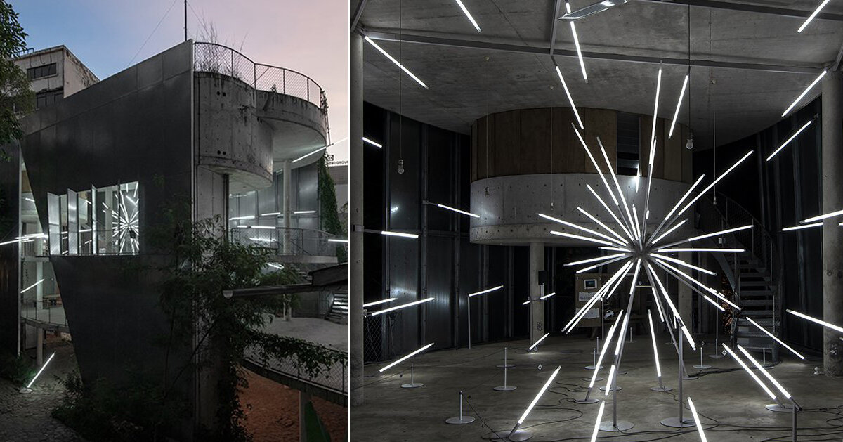 jun ong's starburst lights up concrete building in malaysia