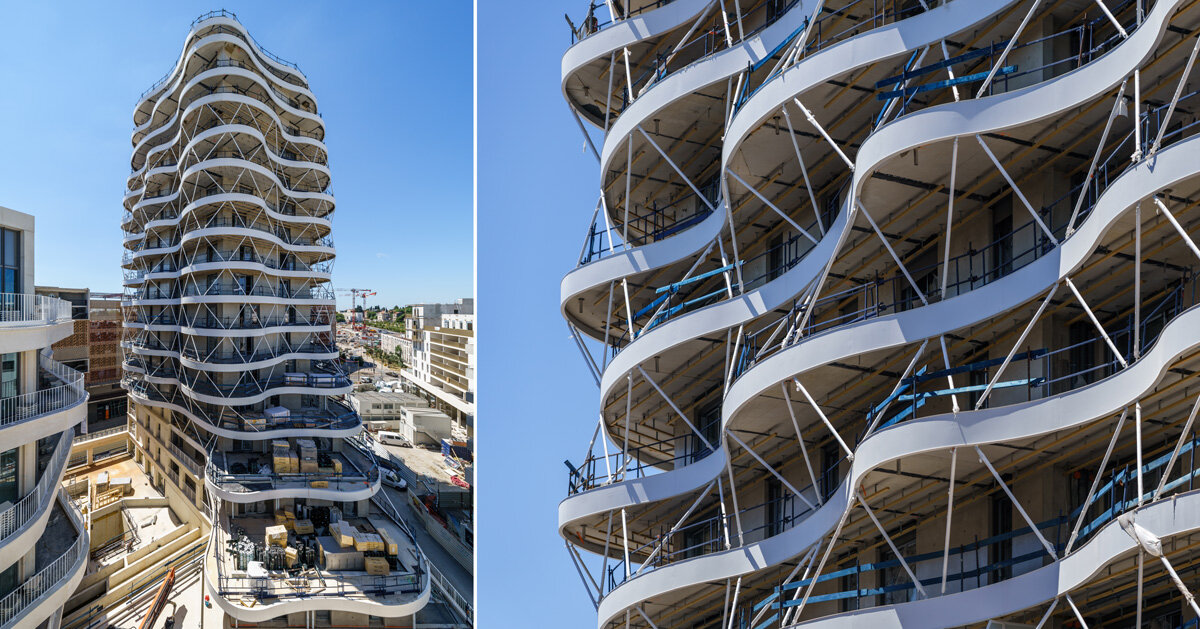 housing tower with stacked and staggered undulating terraces takes ...